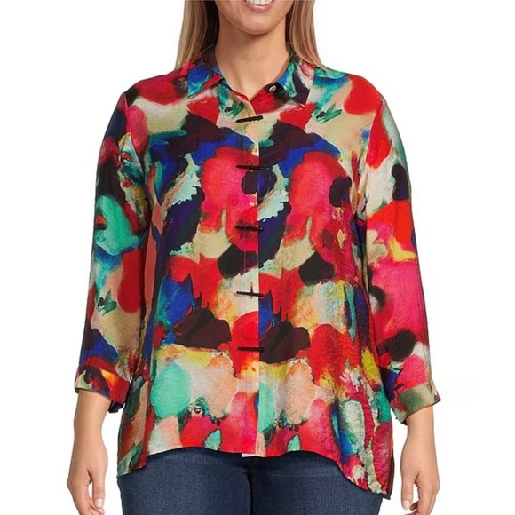 Ali Miles | Tops | Ali Miles Abstract Multi Print Point Collar Neck 34 ...